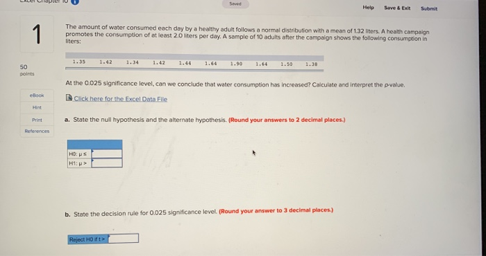 Solved Swed Help Save & Exit Submit 1 The amount of water | Chegg.com