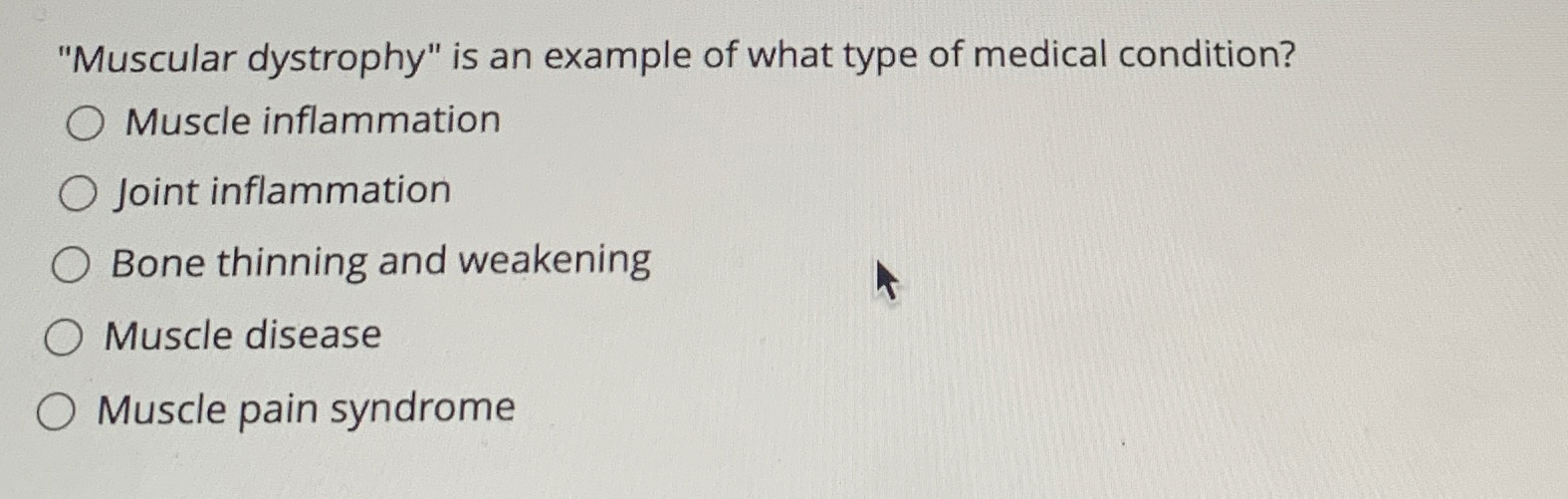 Solved "Muscular dystrophy" is an example of what type of | Chegg.com