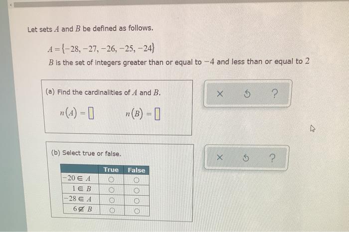 Solved Let sets A and B be defined as follows. A=(-28, -27, | Chegg.com