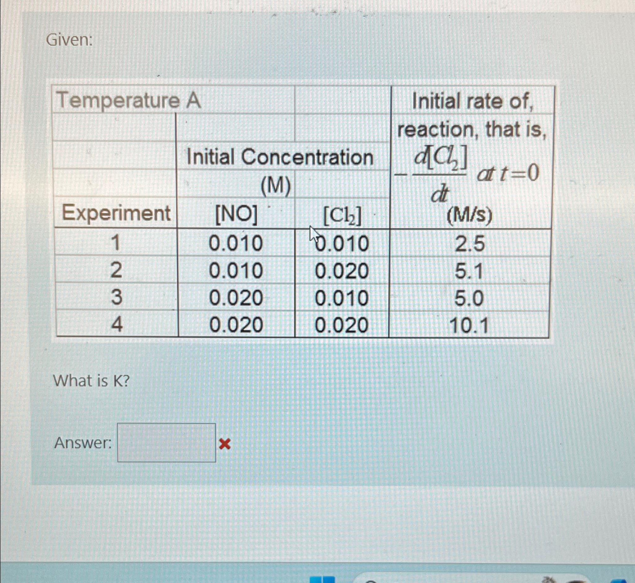 Solved Given:\table[[Temperature A,\table[[Initial rate | Chegg.com