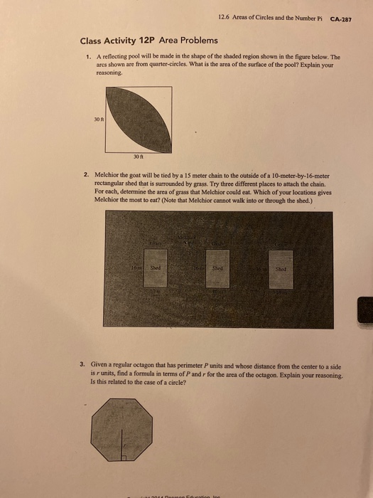 Solved 12.6 Areas of Circles and the Number CA-287 Class | Chegg.com