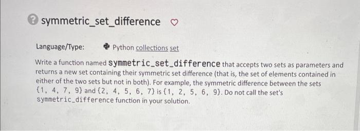 Solved Language/Type: ¿ Python collections set Write a | Chegg.com