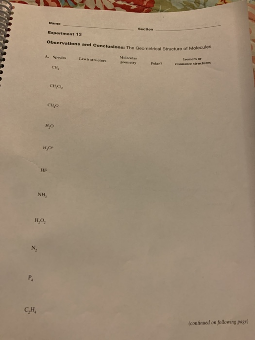 Solved Name Section Experiment 13 Observations and | Chegg.com