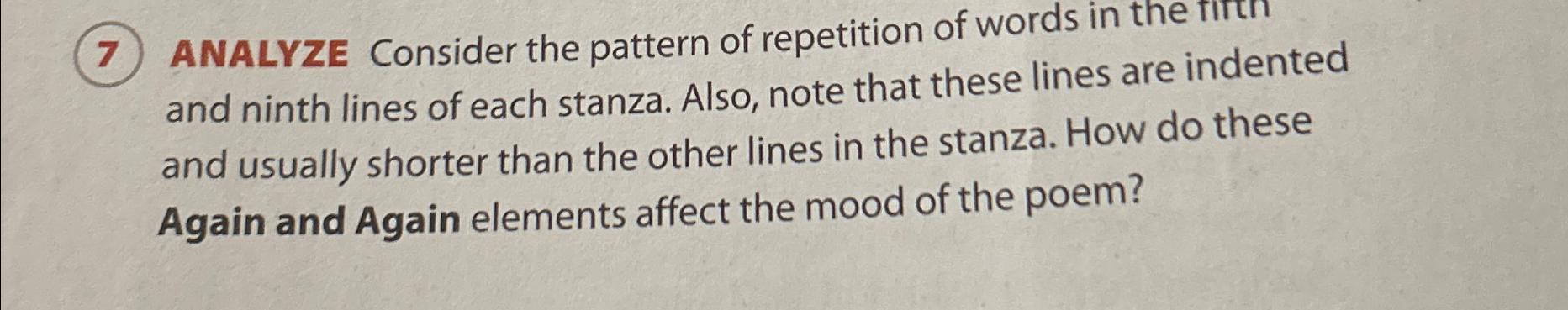 Solved ANALYZE Consider the pattern of repetition of words | Chegg.com Solved ANALYZE Consider the pattern of repetition of words | Chegg.com