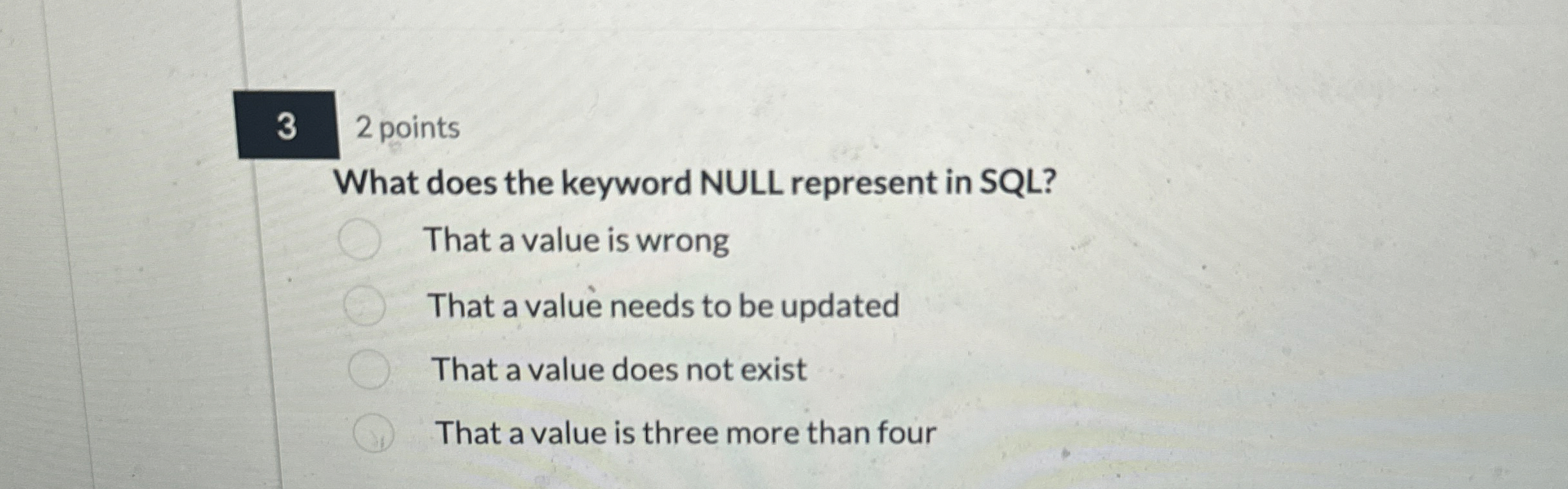 Solved 32 ﻿pointsWhat does the keyword NULL represent in | Chegg.com