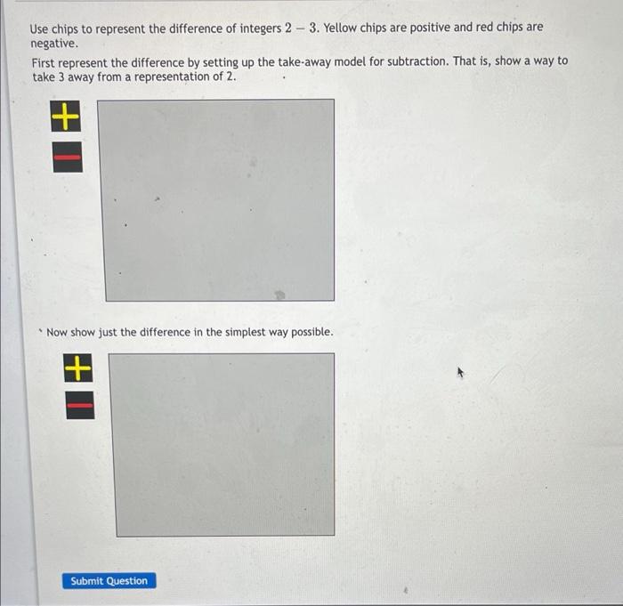 Solved Use chips to represent the difference of integers 2 - | Chegg.com