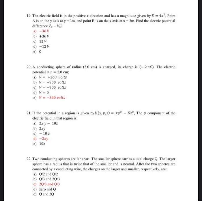 Solved 19. The electric field is in the positive x direction | Chegg.com