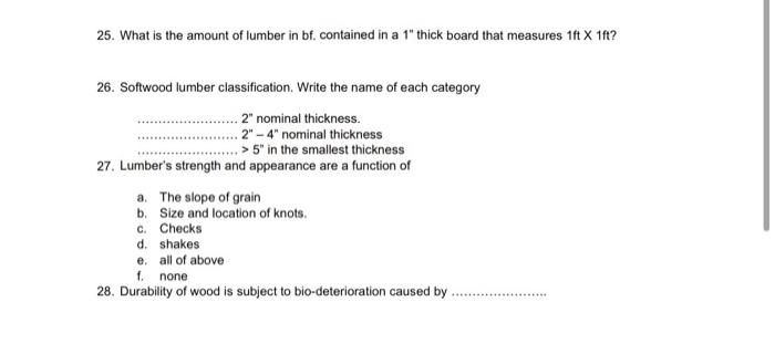 Solved 25. What is the amount of lumber in bf. contained in | Chegg.com