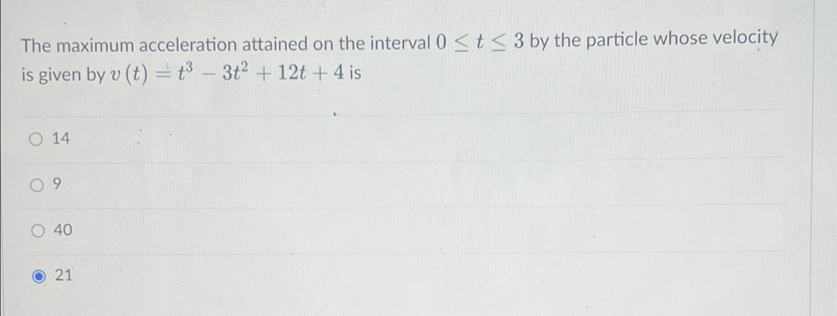 The maximum acceleration attained on the interval | Chegg.com