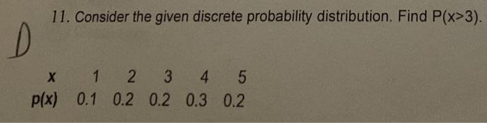 Solved 11. Consider the given discrete probability | Chegg.com