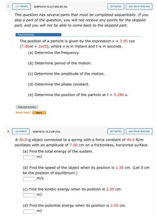 Solved 7. -/11 POINTS SERPSE10 15.2.P.003.MI.SA. MY NOTES | Chegg.com Solved 7. -/11 POINTS SERPSE10 15.2.P.003.MI.SA. MY NOTES | Chegg.com