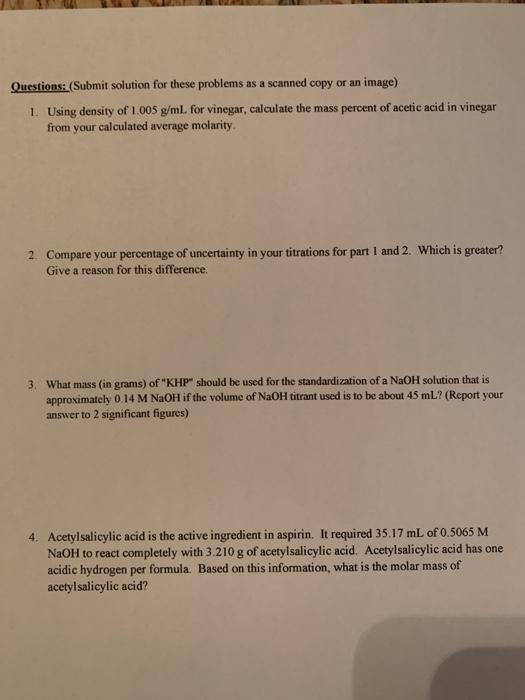 Chemistry 101 TITRATION Report Form Part | Chegg.com