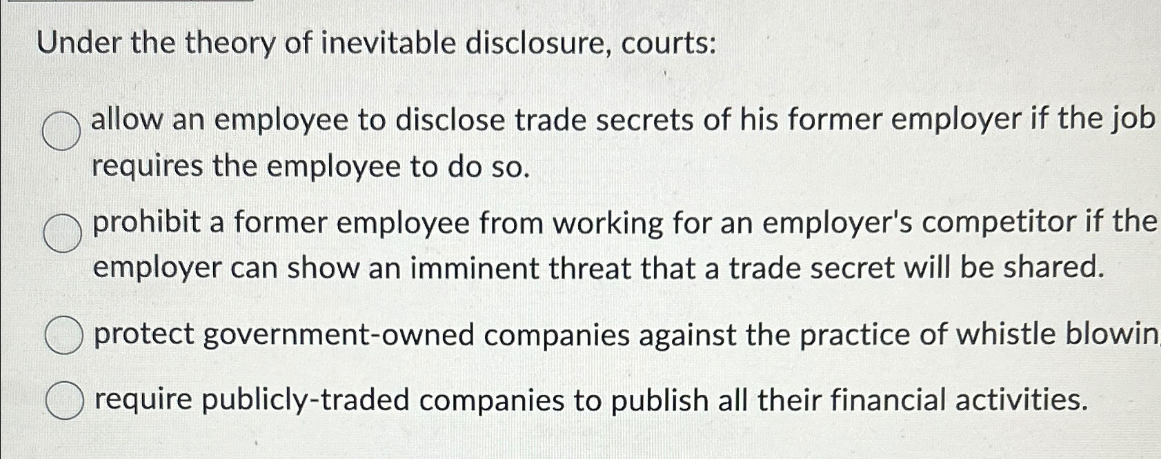 Solved Under the theory of inevitable disclosure, | Chegg.com