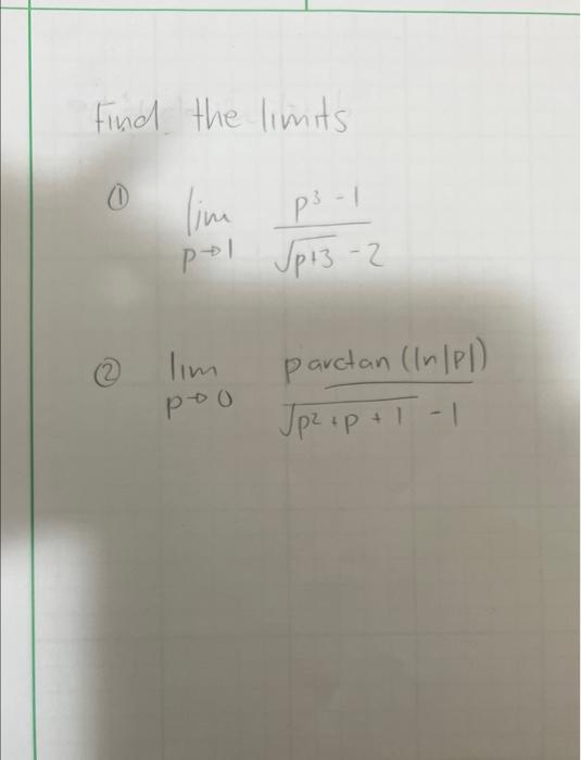 Solved Find the limits (1) limp→1p+3−2p3−1 (2) | Chegg.com