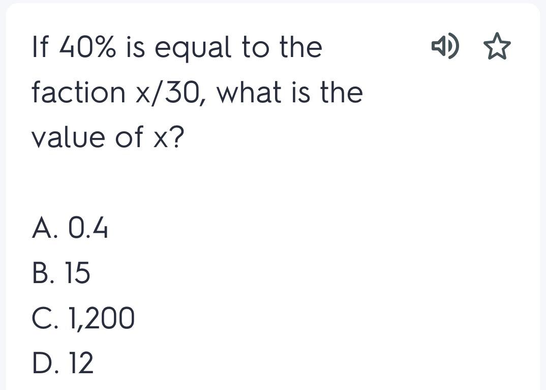 Solved If 40% ﻿is equal to thea1) ﻿faction x30, ﻿what is the | Chegg.com