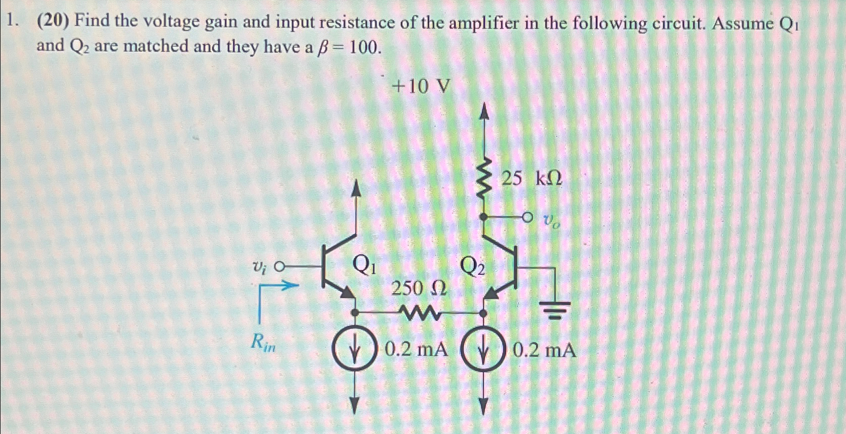 Solved (20) ﻿Find the voltage gain and input resistance of | Chegg.com