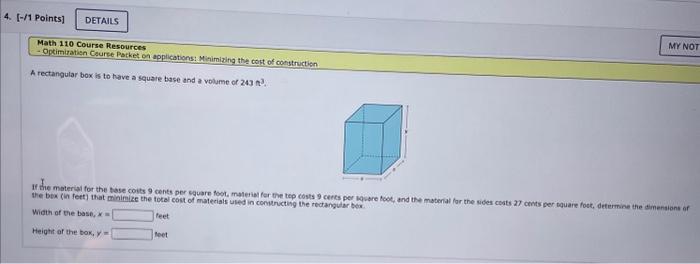 Solved The base and sides are represented by x and the | Chegg.com