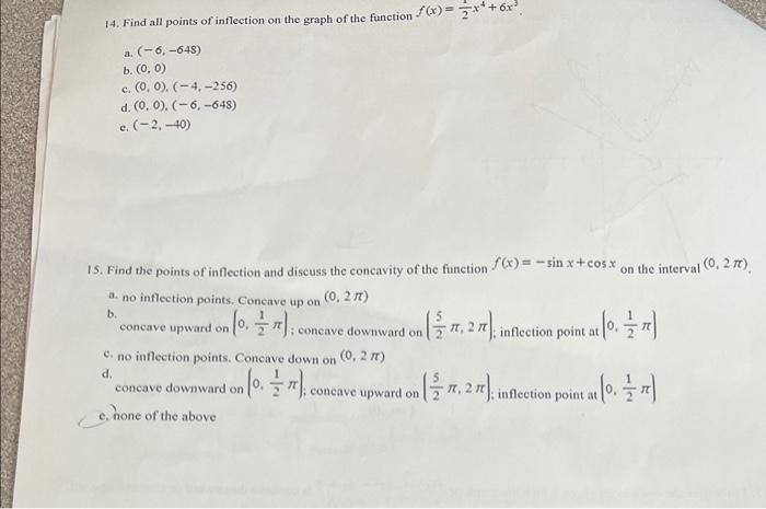 Solved 14. Find all points of inflection on the graph of the | Chegg.com