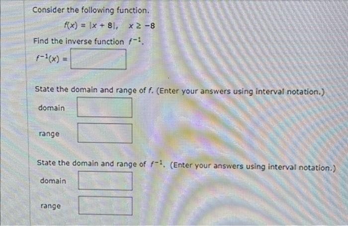 Solved Consider the following function. f(x) = x - 8, x 2-8 | Chegg.com