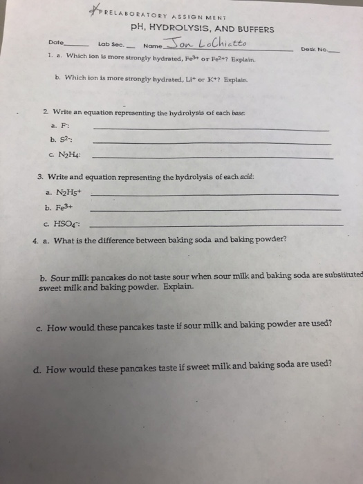 Solved PRELABORATORY ASSIGNMENT pH, HYDROLYSIS, AND BUFFERS | Chegg.com