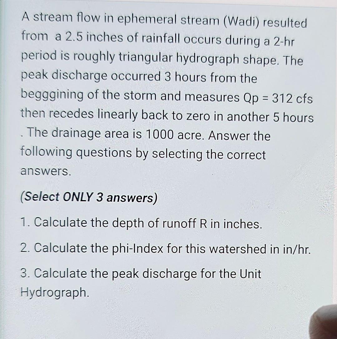 Solved A stream flow in ephemeral stream (Wadi) resulted | Chegg.com