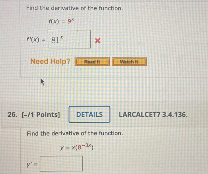 Solved Find the derivative of the function. f(x) = 9X f'(x) | Chegg.com