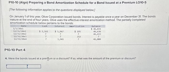 Solved P10-10 (Algo) Preparing a Bond Amortization Schedule | Chegg.com