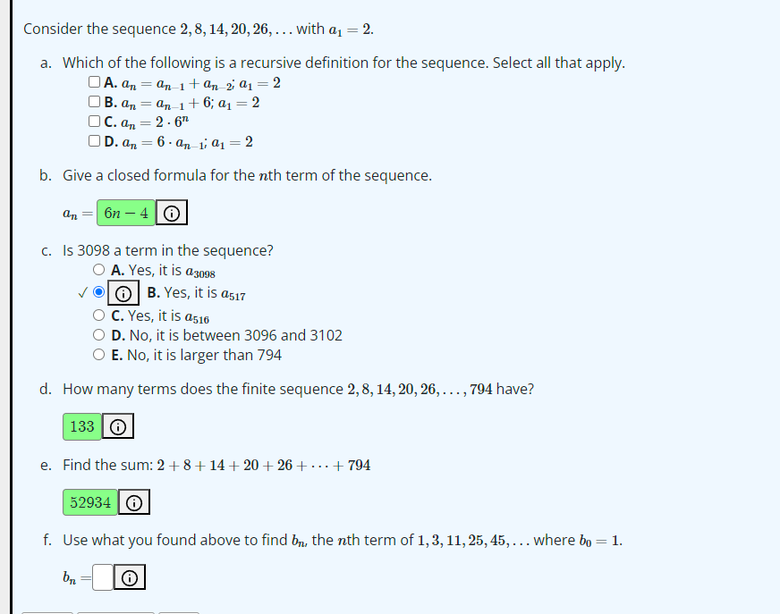 Solved Consider the sequence 2,8,14,20,26,dots with a1=2.a. | Chegg.com