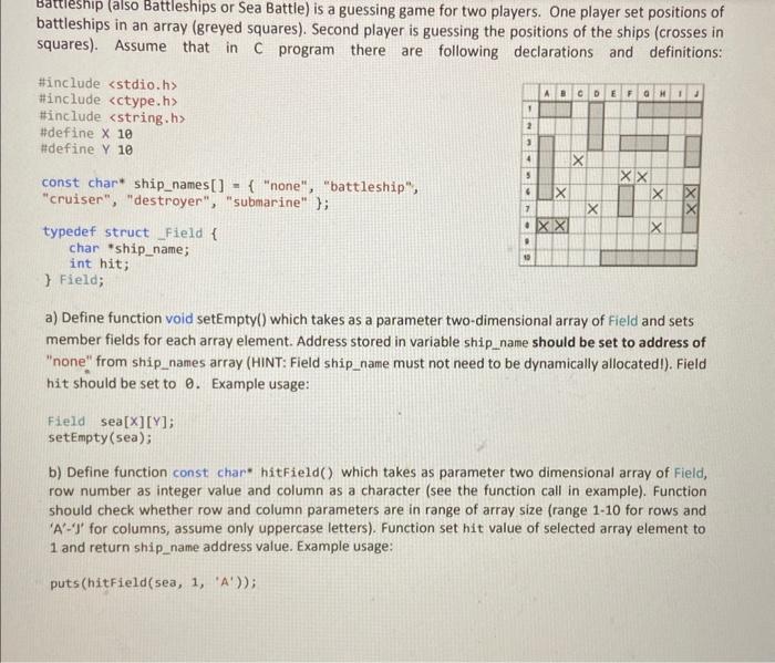 Solved Battreship (also Battleships or Sea Battle) is a | Chegg.com