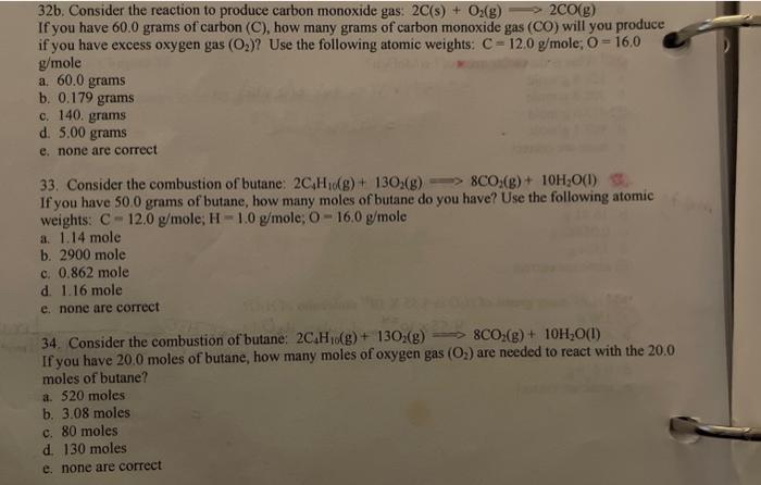 Solved 32b. Consider the reaction to produce carbon monoxide | Chegg.com