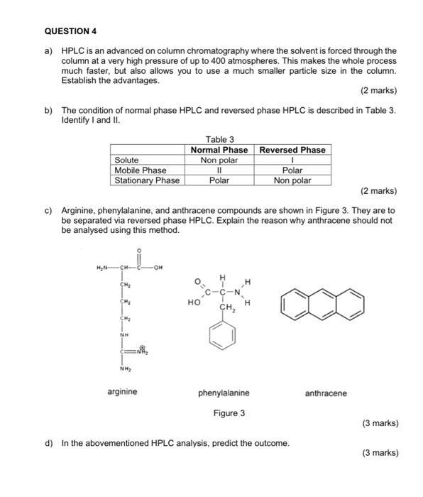 Solved QUESTION 4 a) HPLC is an advanced on column | Chegg.com