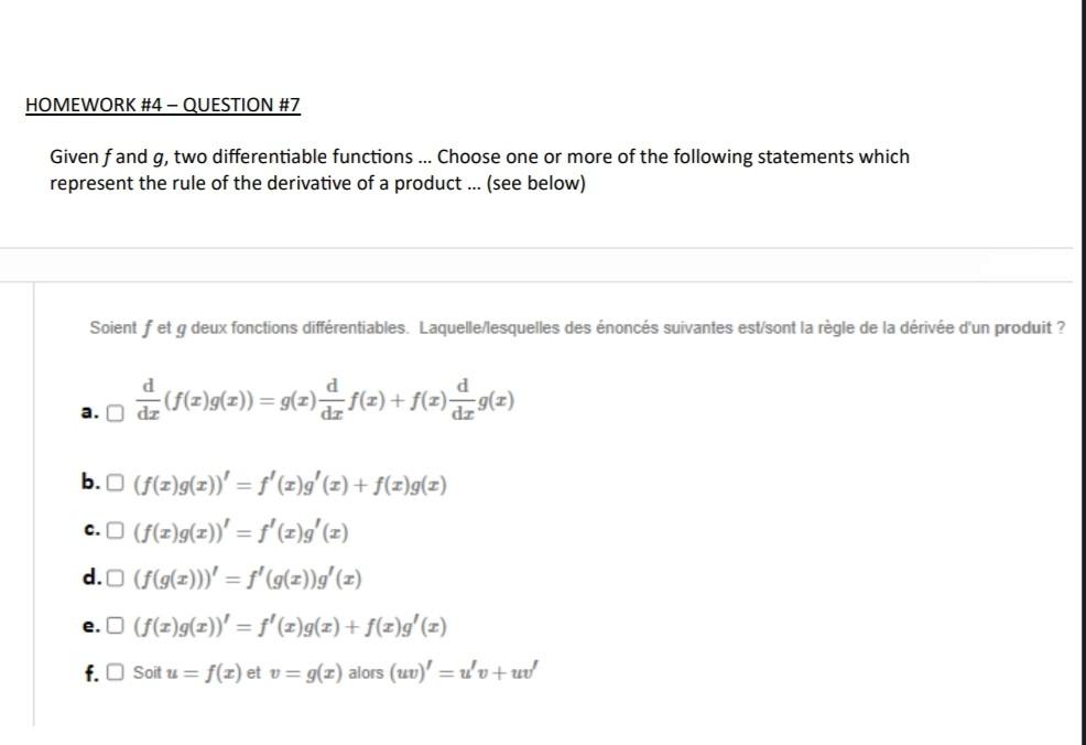 Solved Given f and g, two differentiable functions ... | Chegg.com