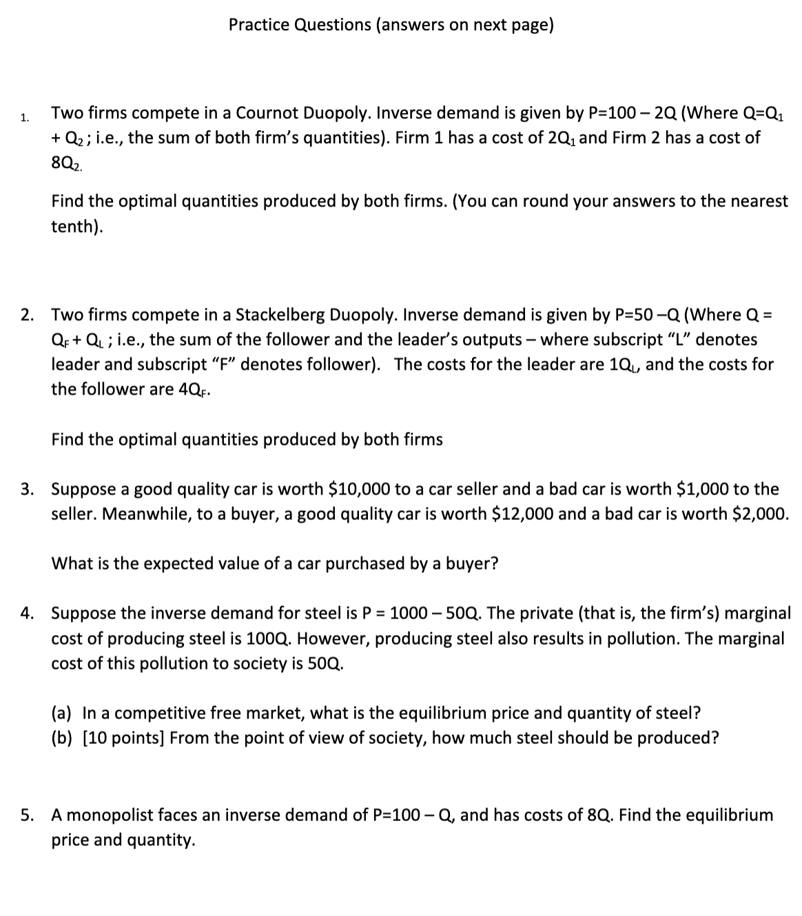Solved Practice Questions, answers are provided in second | Chegg.com