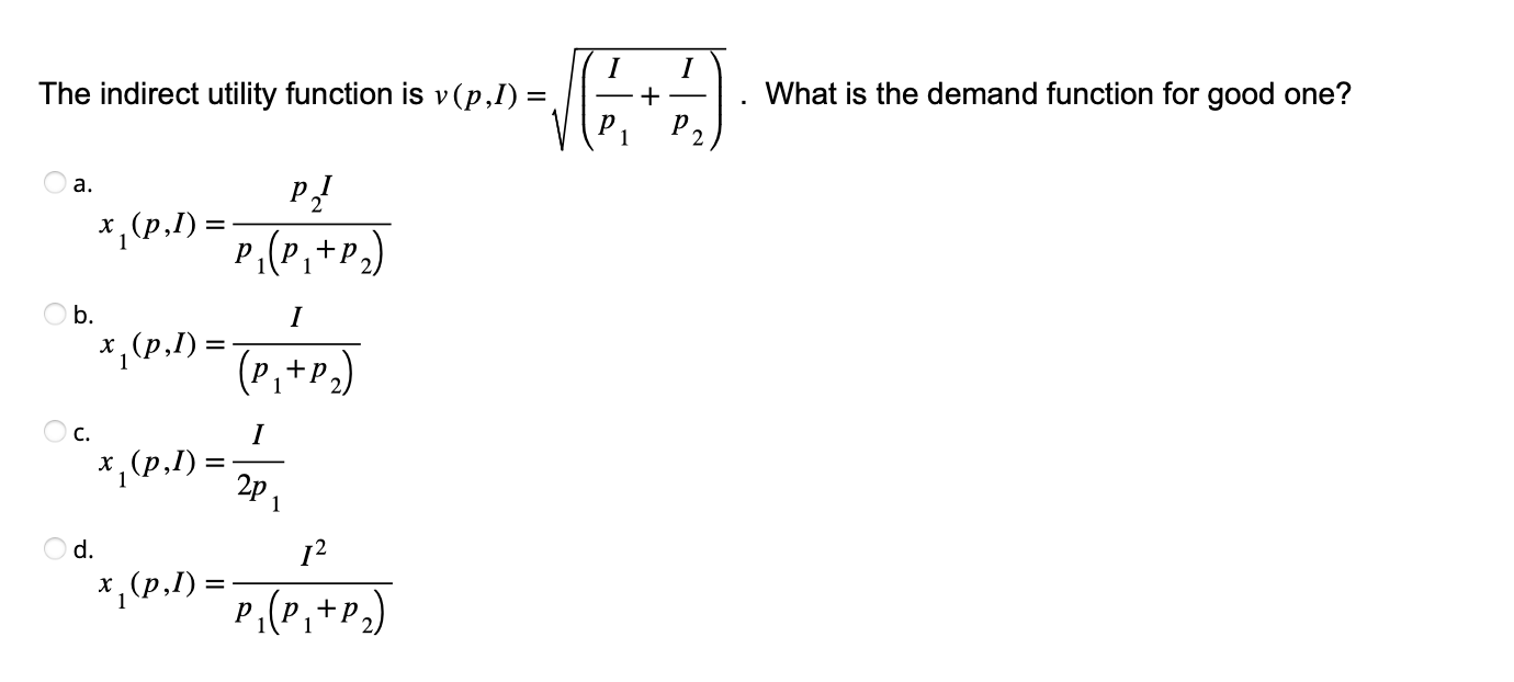 Solved Please use Roy's Identity:The indirect utility | Chegg.com
