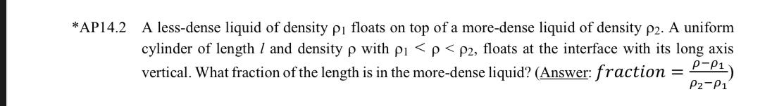 Solved *AP14.2 A less-dense liquid of density \\\\rho _(1) | Chegg.com