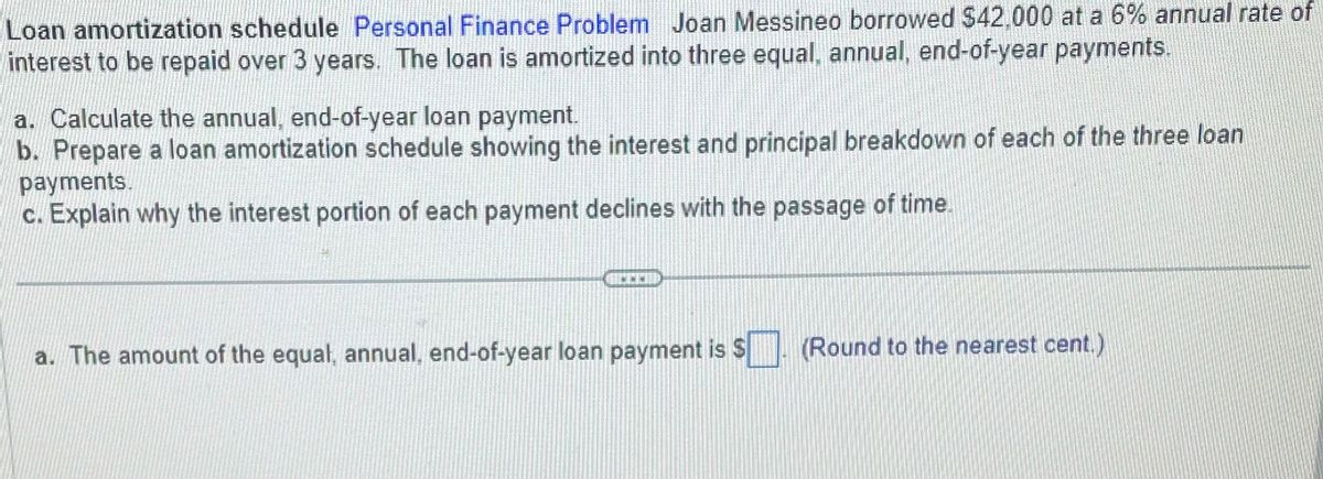 Solved Loan amortization schedule Personal Finance Problem | Chegg.com