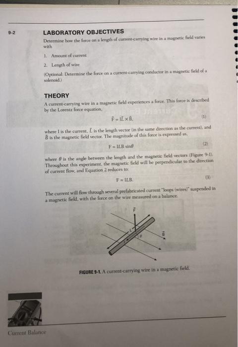 Solved 9-2 LABORATORY OBJECTIVES Determine how the force on | Chegg.com