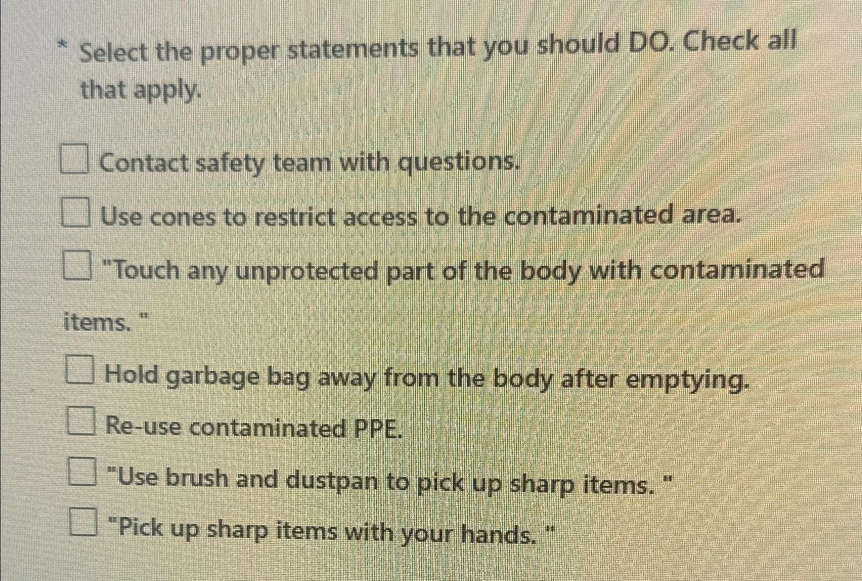 Solved Select the proper statements that you should DO. | Chegg.com