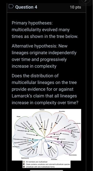 Solved Primary hypotheses: multicellularity evolved many | Chegg.com