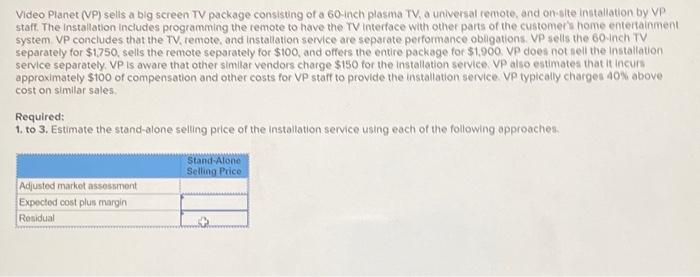 Solved Video Planet (VP) sells a big screen TV package | Chegg.com