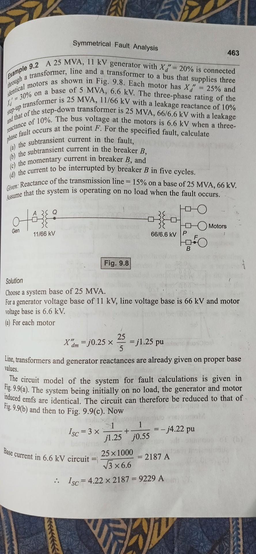 Solved Example 9.2 A 25 MVA, 11kV generator with Xd′′=20% is | Chegg.com