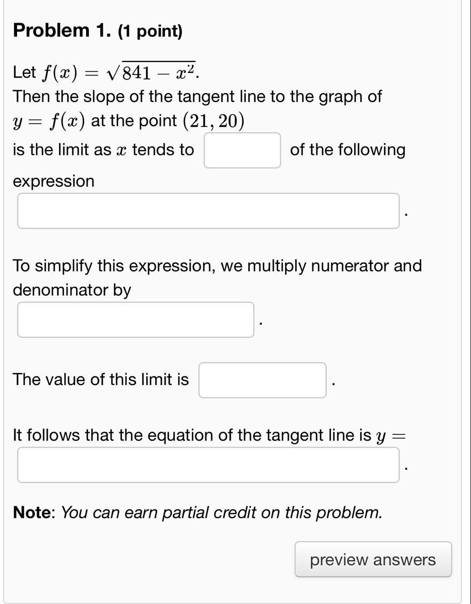 Solved Let f(x)=841−x2. Then the slope of the tangent line | Chegg.com