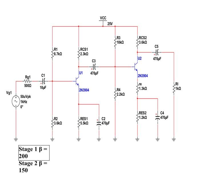 Solved VCC 25 R3 1050 RCS2 >3.6ko R1 38.760 RCS1 >2.30 C5 If | Chegg.com