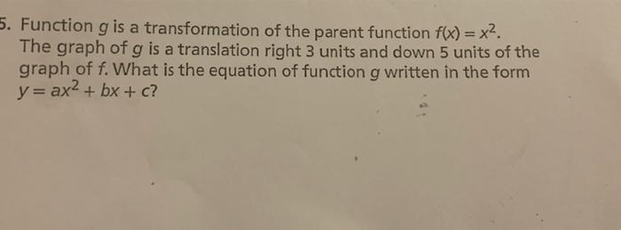 Solved 5. Function g is a transformation of the parent | Chegg.com