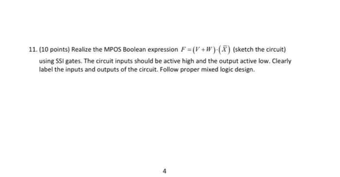 Solved 11. (10 points) Realize the MPOS Boolean expression F | Chegg.com