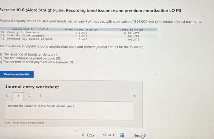 Solved Exercise 10-8 (Algo) Straight-Line: Recording bond | Chegg.com