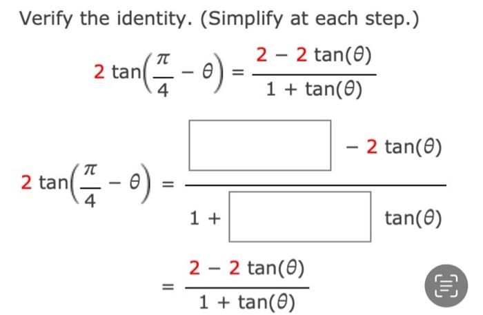 Solved Verify the identity. (Simplify at each step.) | Chegg.com