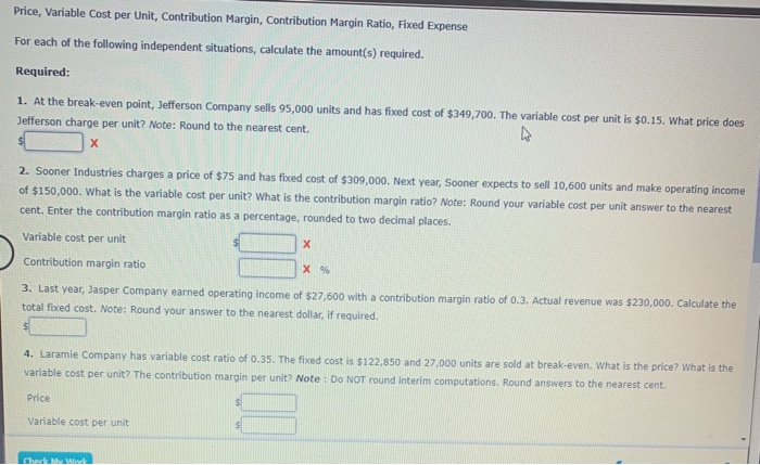 Solved Price, Variable Cost per Unit, Contribution Margin, | Chegg.com