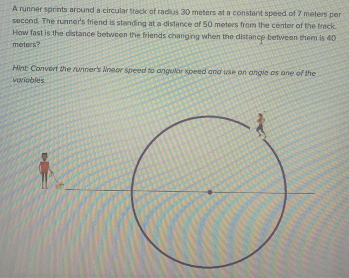 Solved A runner sprints around a circular track of radius 30 | Chegg.com