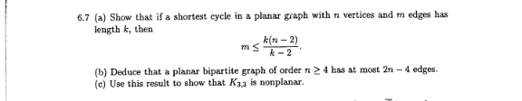 Solved 3.7 (a) Show that if a shortest cycle in a planar | Chegg.com